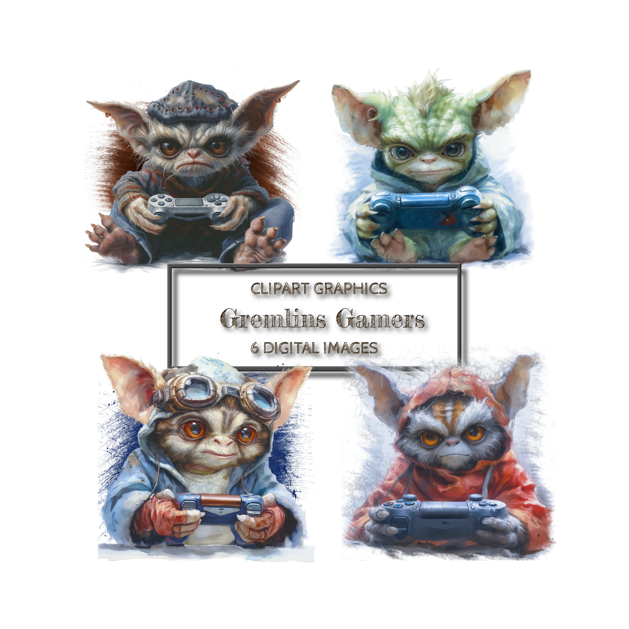 6 Gremlins Gamers, Mugwai Clipart, Gremlin Png, Gizmo Print Cut Cricut ...