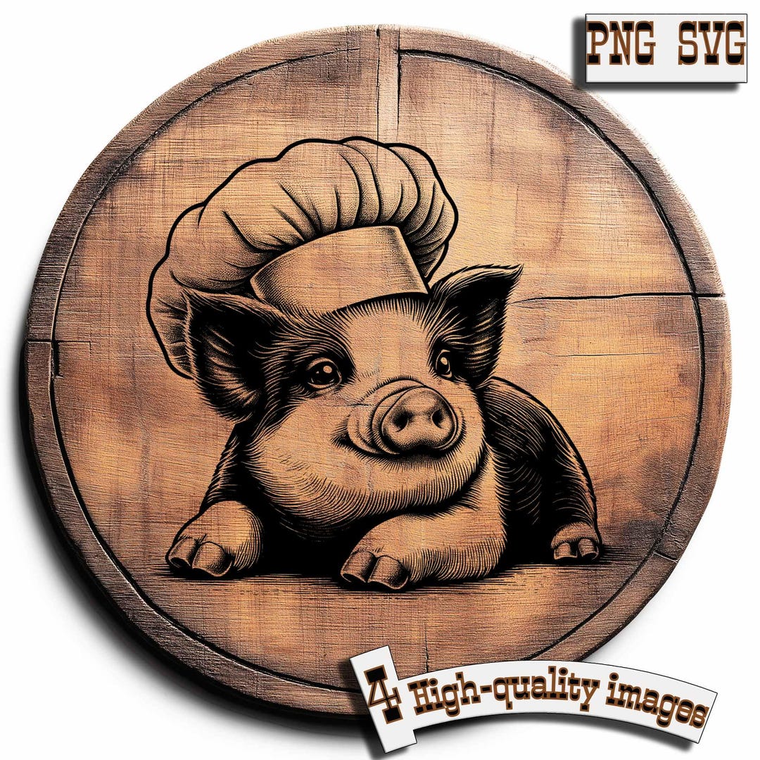4 Cute Pig Cook, Cute Boar Vector for Design on Wood, T-shirts, Vinyl ...