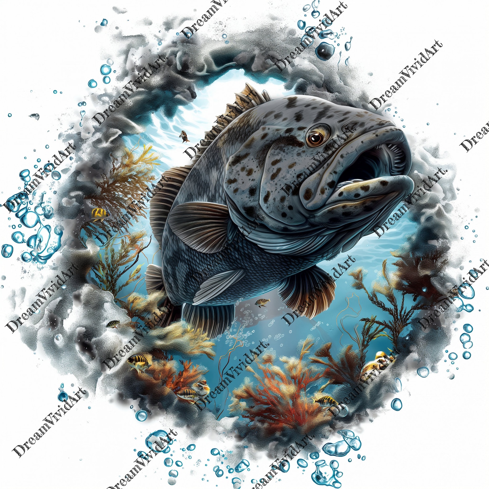 6 Grouper Fish Clipart, Grouper Fish Clipart PNG, Fishing, Digital ...