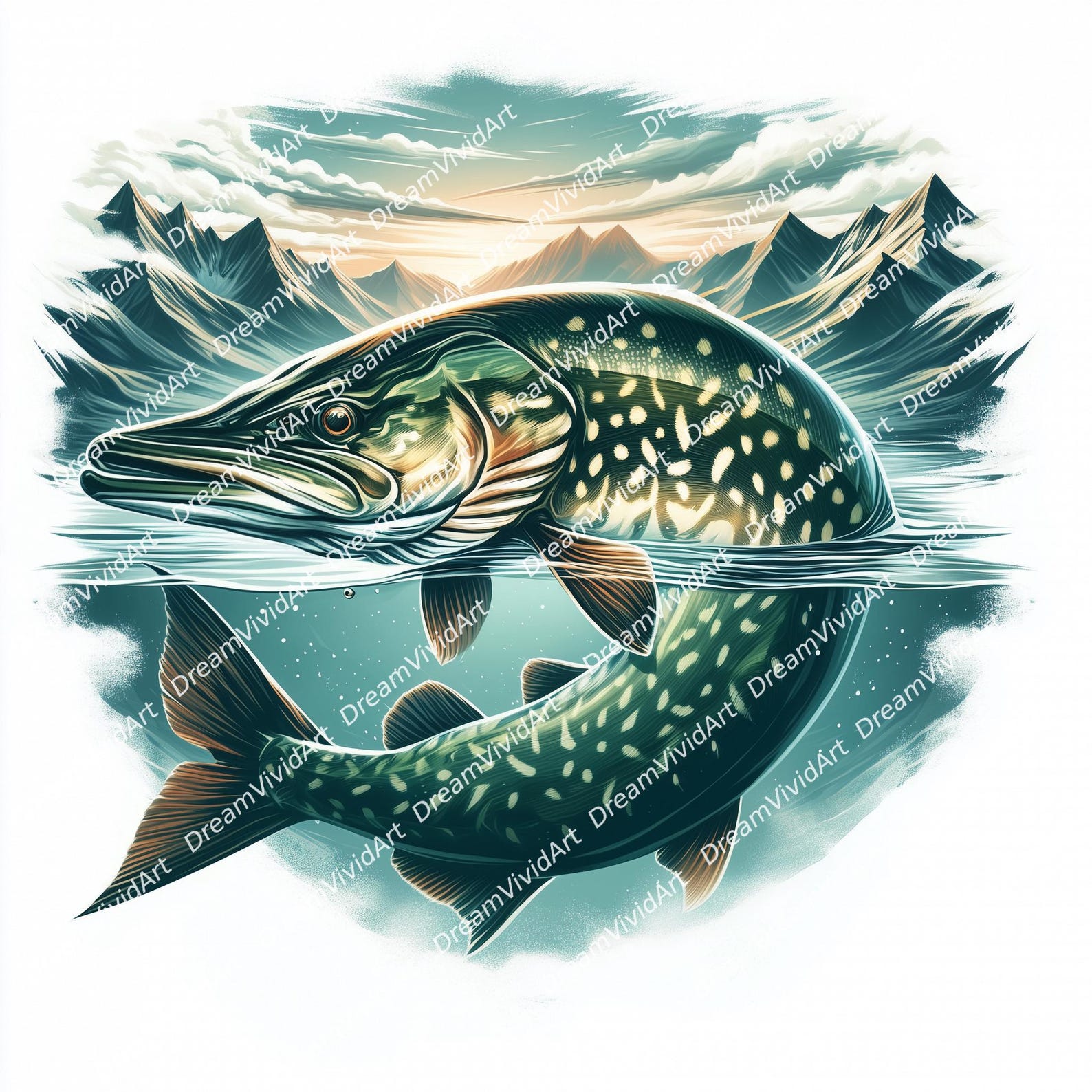 6 Pike Fish Clipart, Pike Clipart PNG, Fishing, Digital Graphic ...