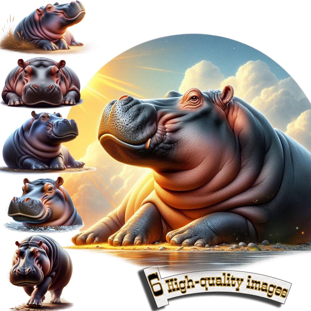 6 Hippopotamus, Cute Hippopotamus, Hippopotamus Clipart, Digital ...