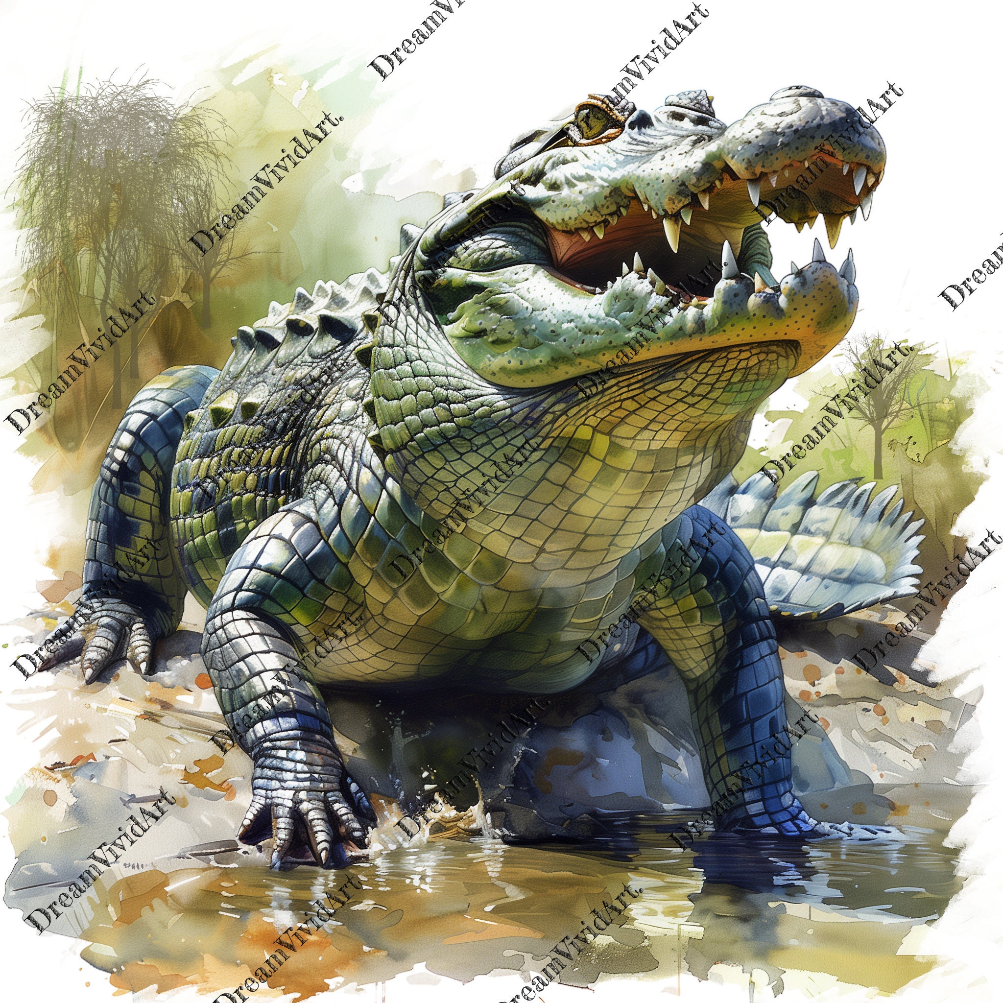 6 Crocodile in Swamp, Crocodile Watercolor, Crocodile Clipart, Digital ...