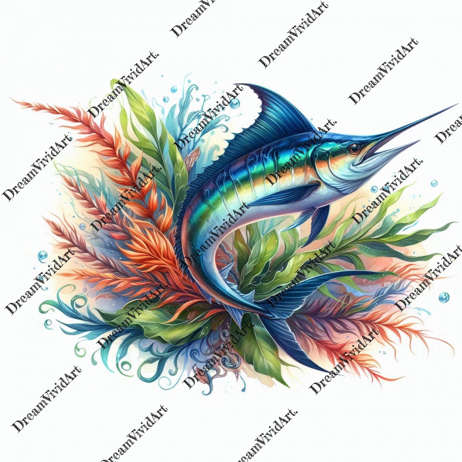 6 Marlin Fish Clipart, Marlin Fish Clipart PNG, Fishing, Digital ...