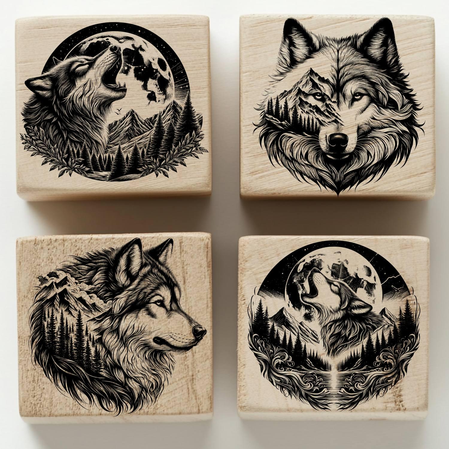 Bundle 4 Wolf Vector for Design on Wood, T-shirts, Slate, Canvas, Mugs ...