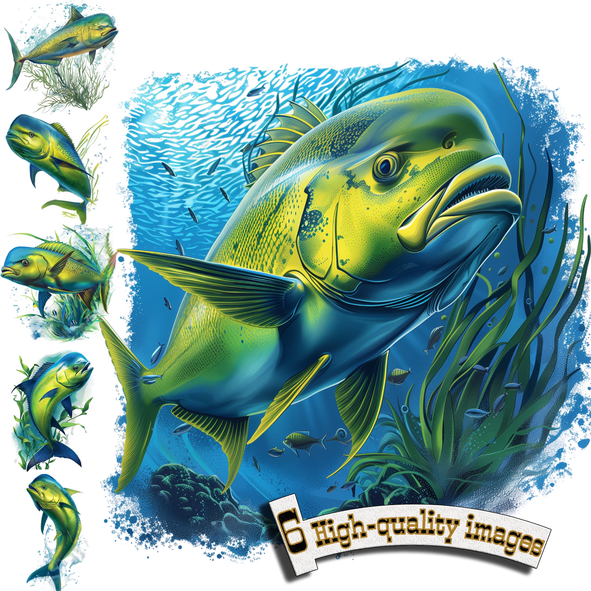6 Mahi Mahi Fish Clipart, Mahi Mahi Clipart PNG, Fishing, Digital Graphic, Instant Download ...