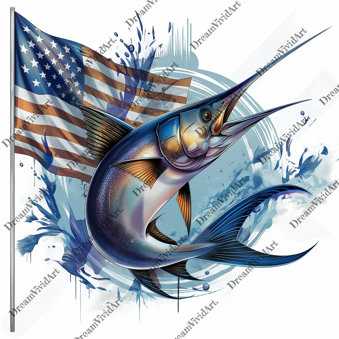 6 Marlin and Flag Clipart, Marlin Fish Clipart PNG, Fishing, Digital ...