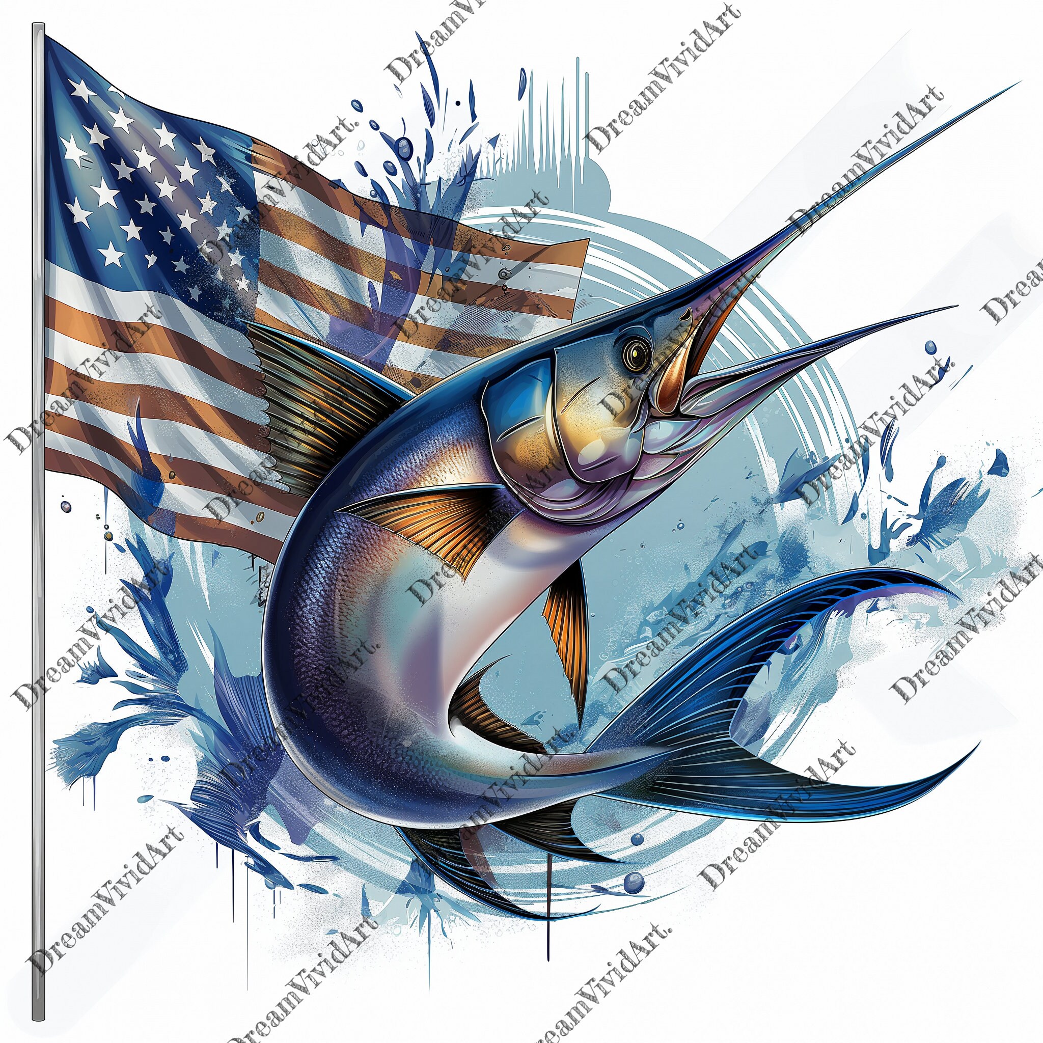 6 Marlin and Flag Clipart, Marlin Fish Clipart PNG, Fishing, Digital ...