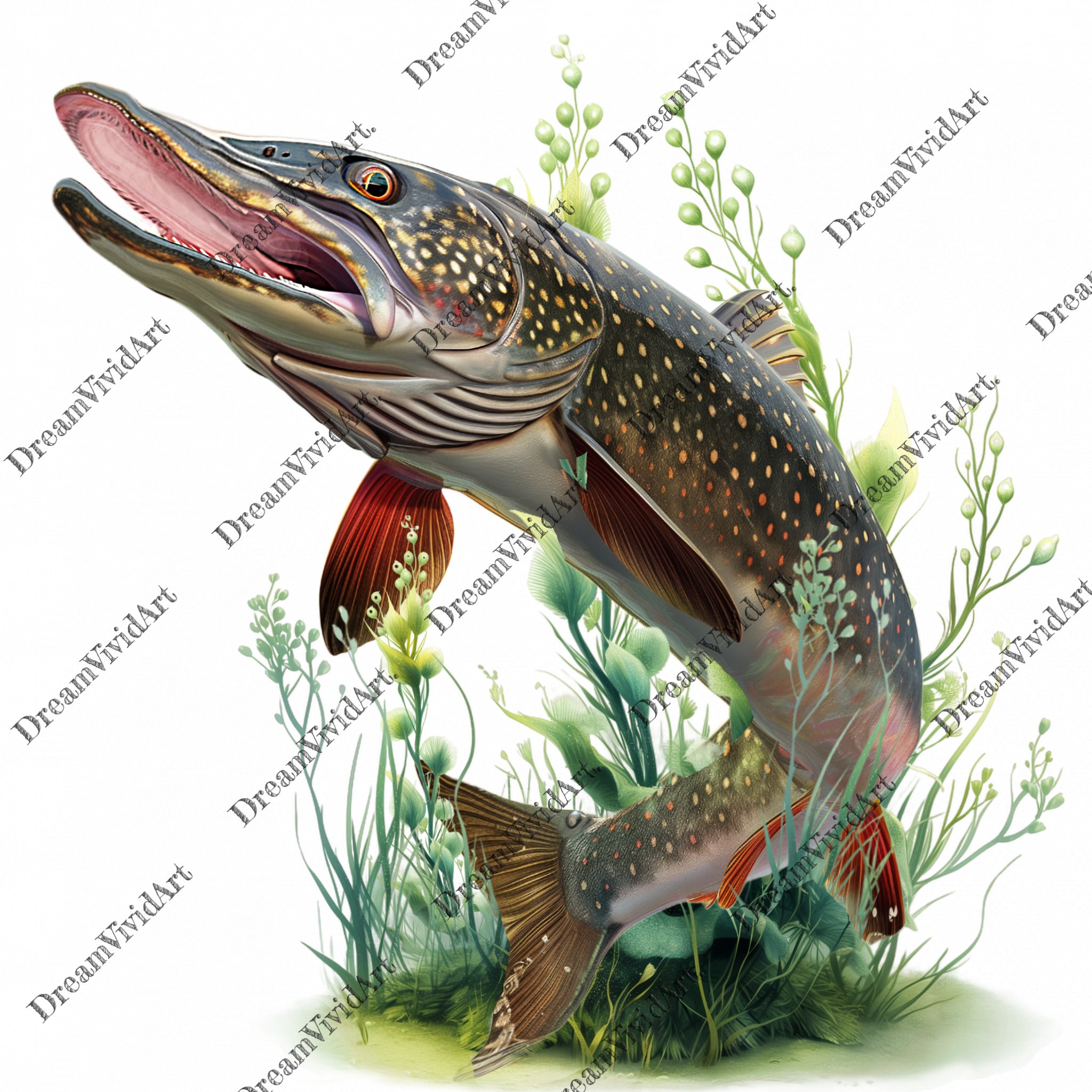 6 Pike Fish Clipart, Pike Clipart PNG, Fishing, Digital Graphic ...