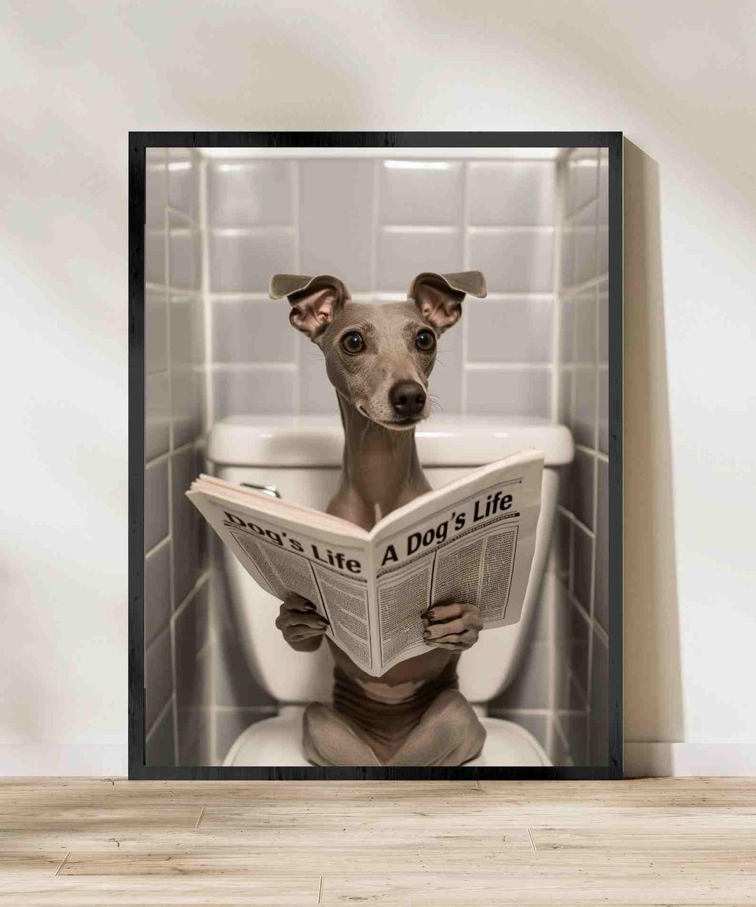 Italian Greyhound Wall Art, Bathroom Decor, Dog in Toilet, Animal in ...