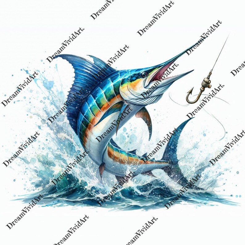 6 Marlin Fish Clipart, Marlin Fish Clipart PNG, Fishing, Digital ...