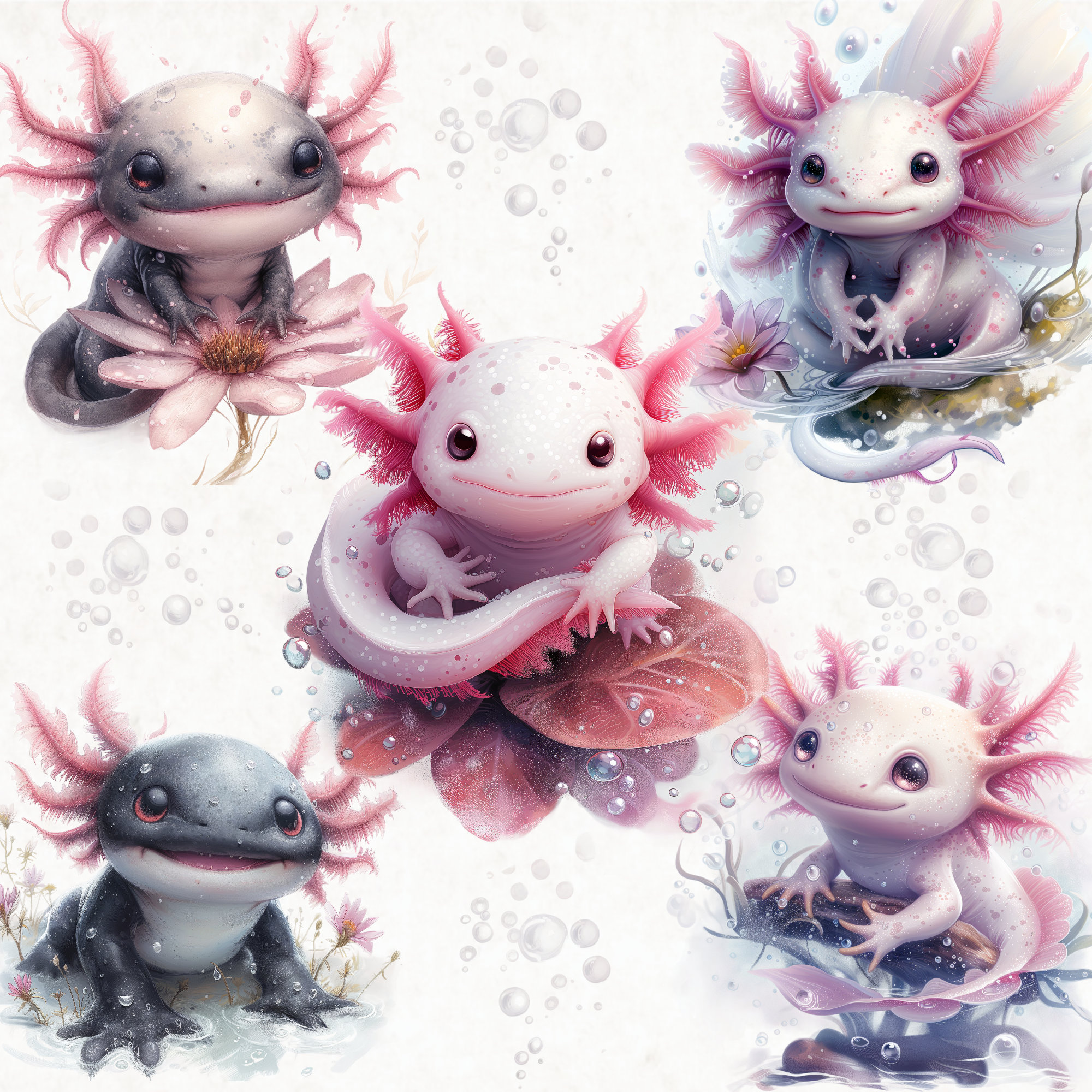 12 Axolotl Clipart, Cute Axolotl PNG, Axolotl Daisy Flowers, Water ...