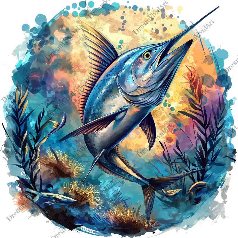 6 Marlin Fish Clipart, Marlin Fish Clipart PNG, Fishing, Digital ...