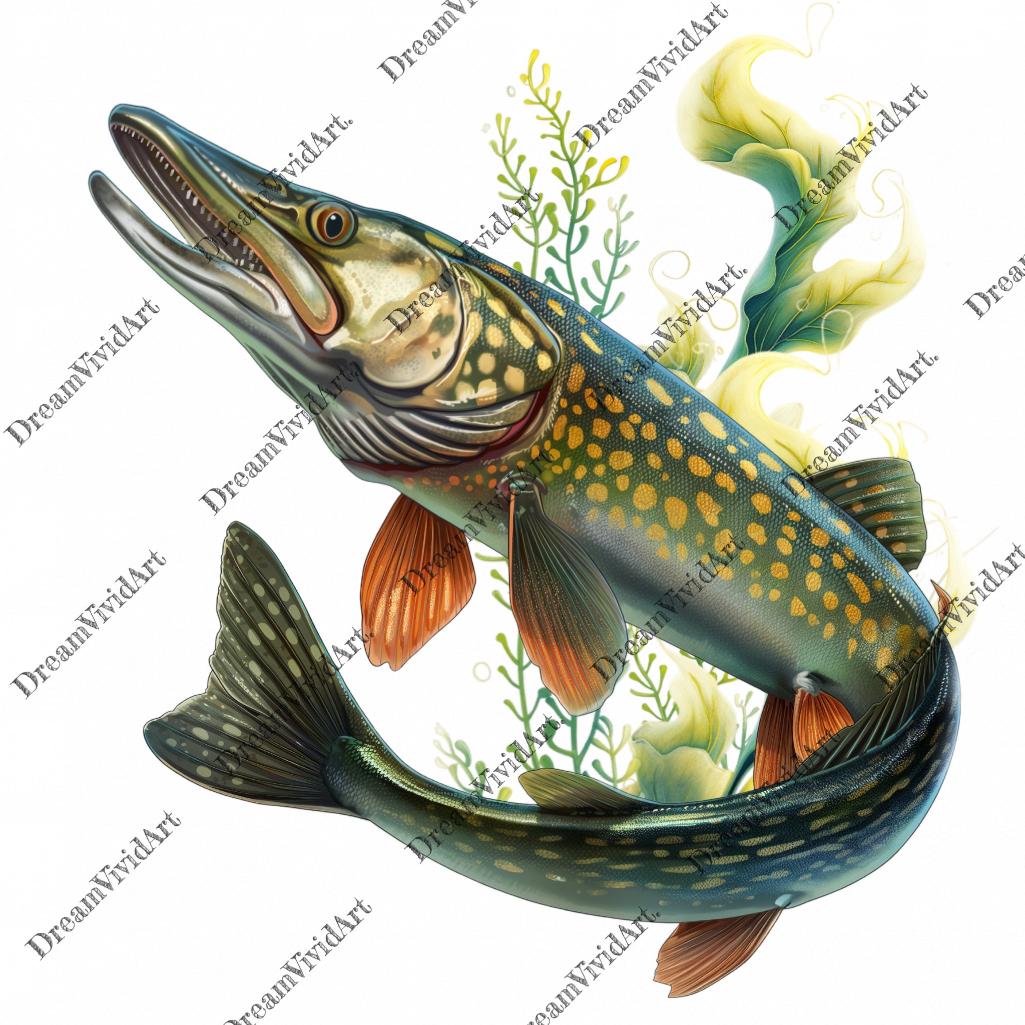 6 Pike Fish Clipart, Pike Clipart PNG, Fishing, Digital Graphic ...