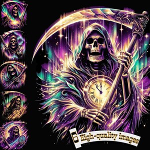 6 Grim Reaper in Aurora Borealis Clipart, Halloween Grim Reaper ...