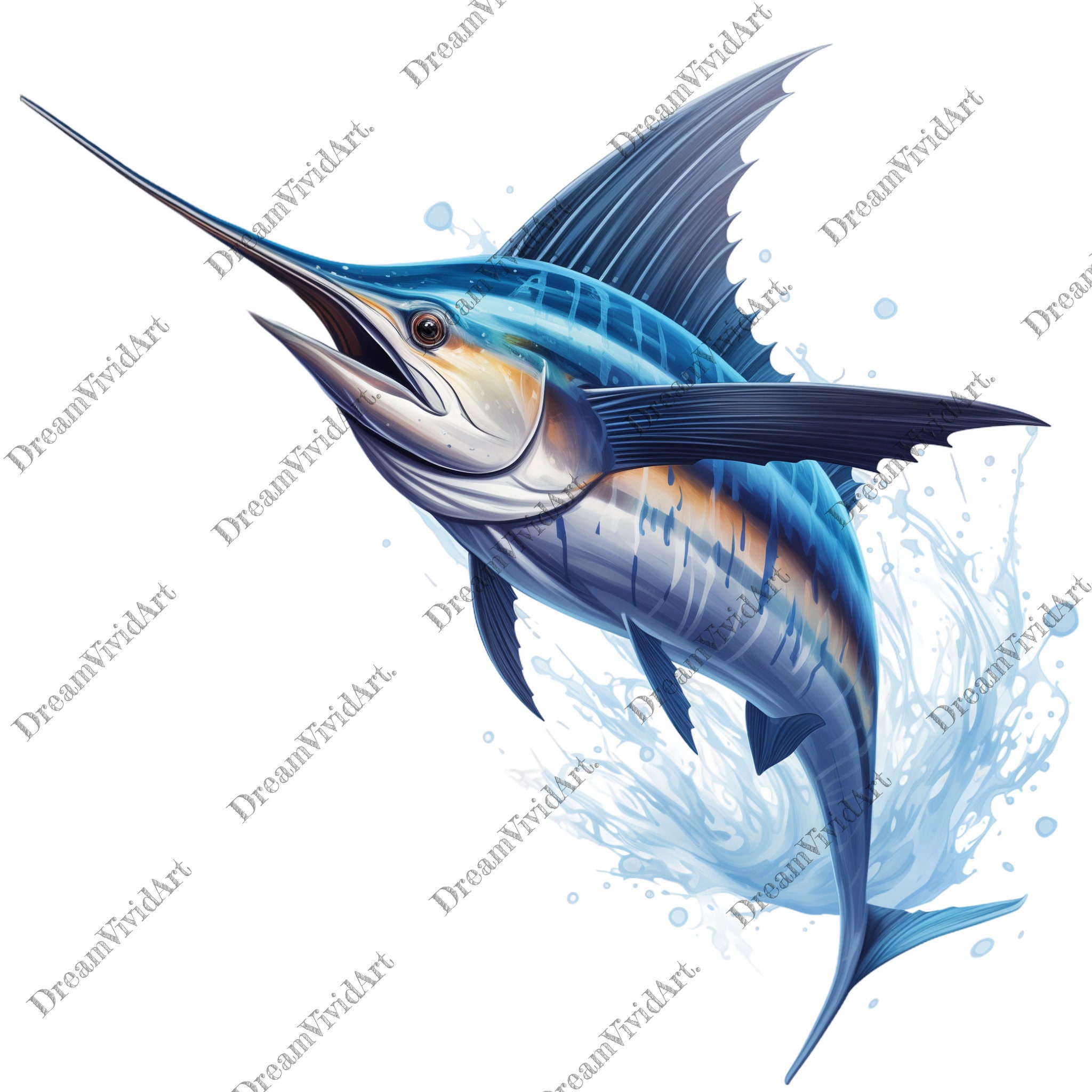 6 Marlin Fish Clipart, Marlin Fish Clipart PNG, Fishing, Digital ...
