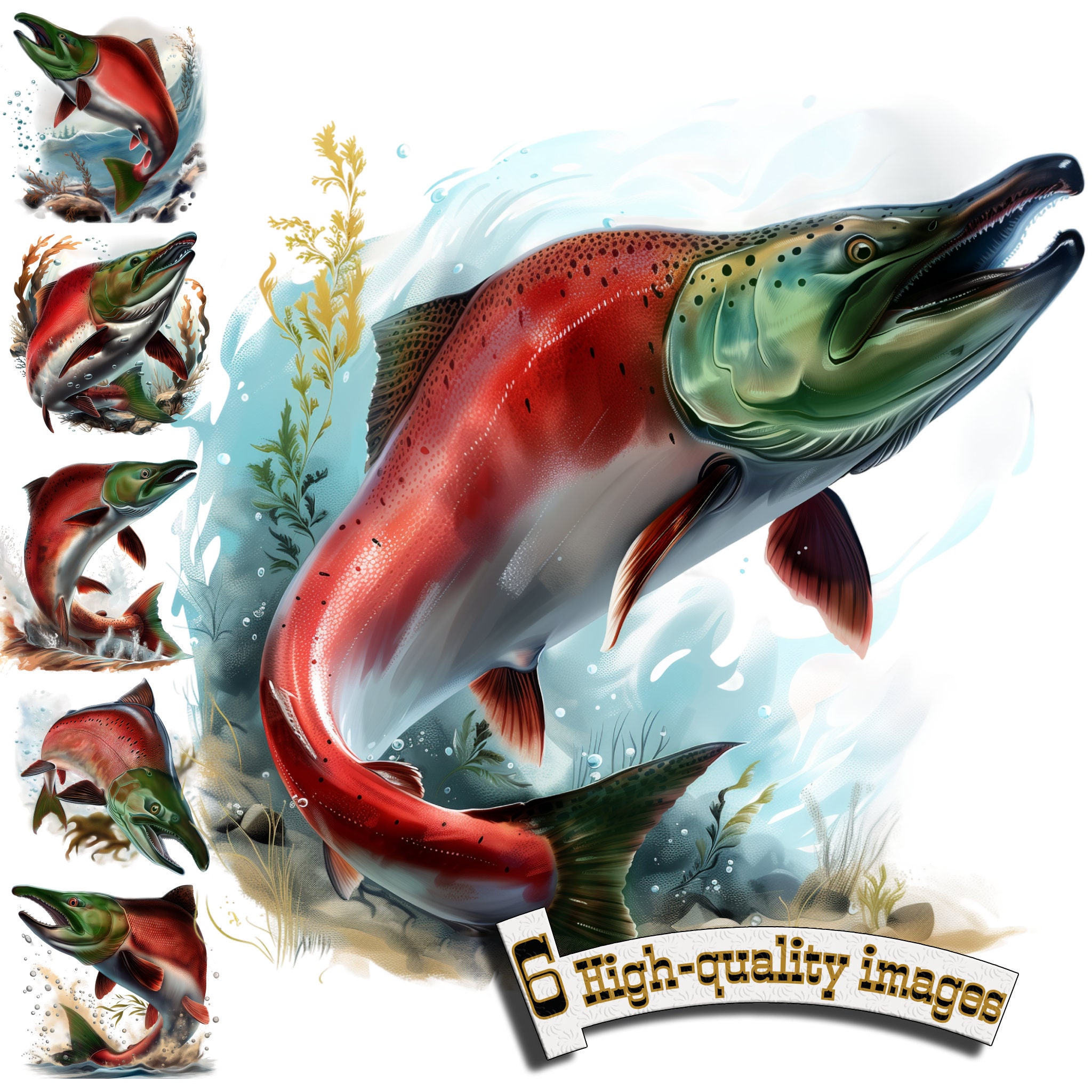 6 Sockeye Salmon Clipart, Sockeye Salmon PNG, Fishing, Digital Graphic ...