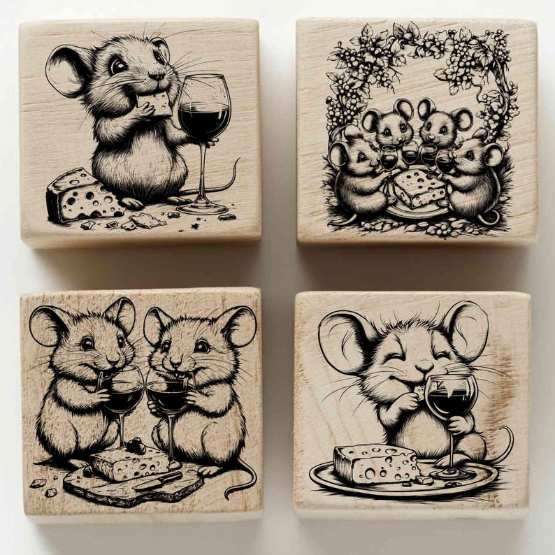 Bundle 4 Mouse Wine and Cheese Vector for Design on Wood, T-shirts ...