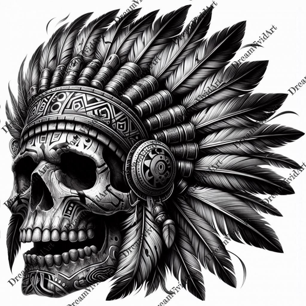 Native American Skull Tattoo Design, Digital Clipart, Aztec Skull Clip ...