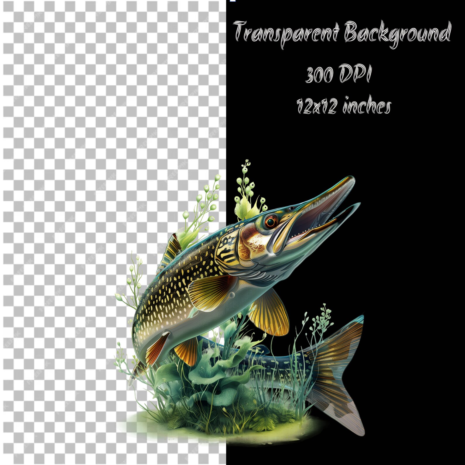 6 Pike Fish Clipart, Pike Clipart PNG, Fishing, Digital Graphic ...