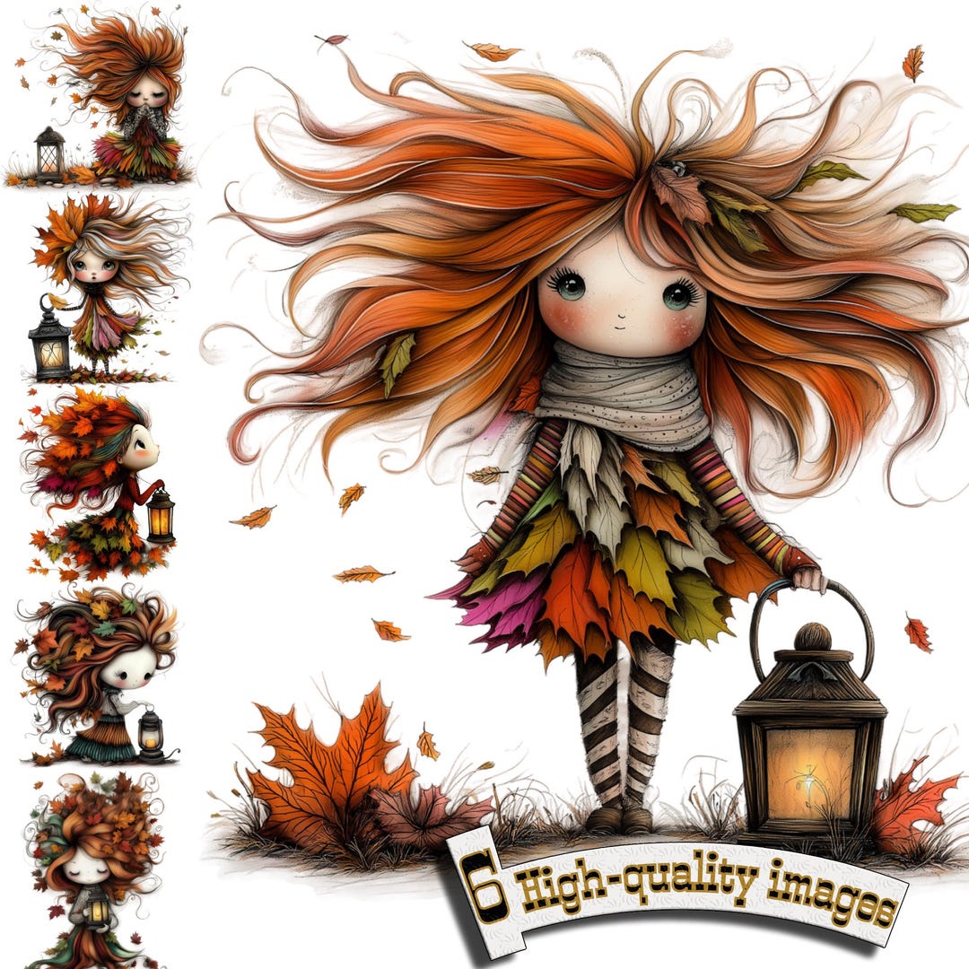 6 Fall Girl Clipart, Autumn Clipart, Whimsical Fall Girl Clip Art ...
