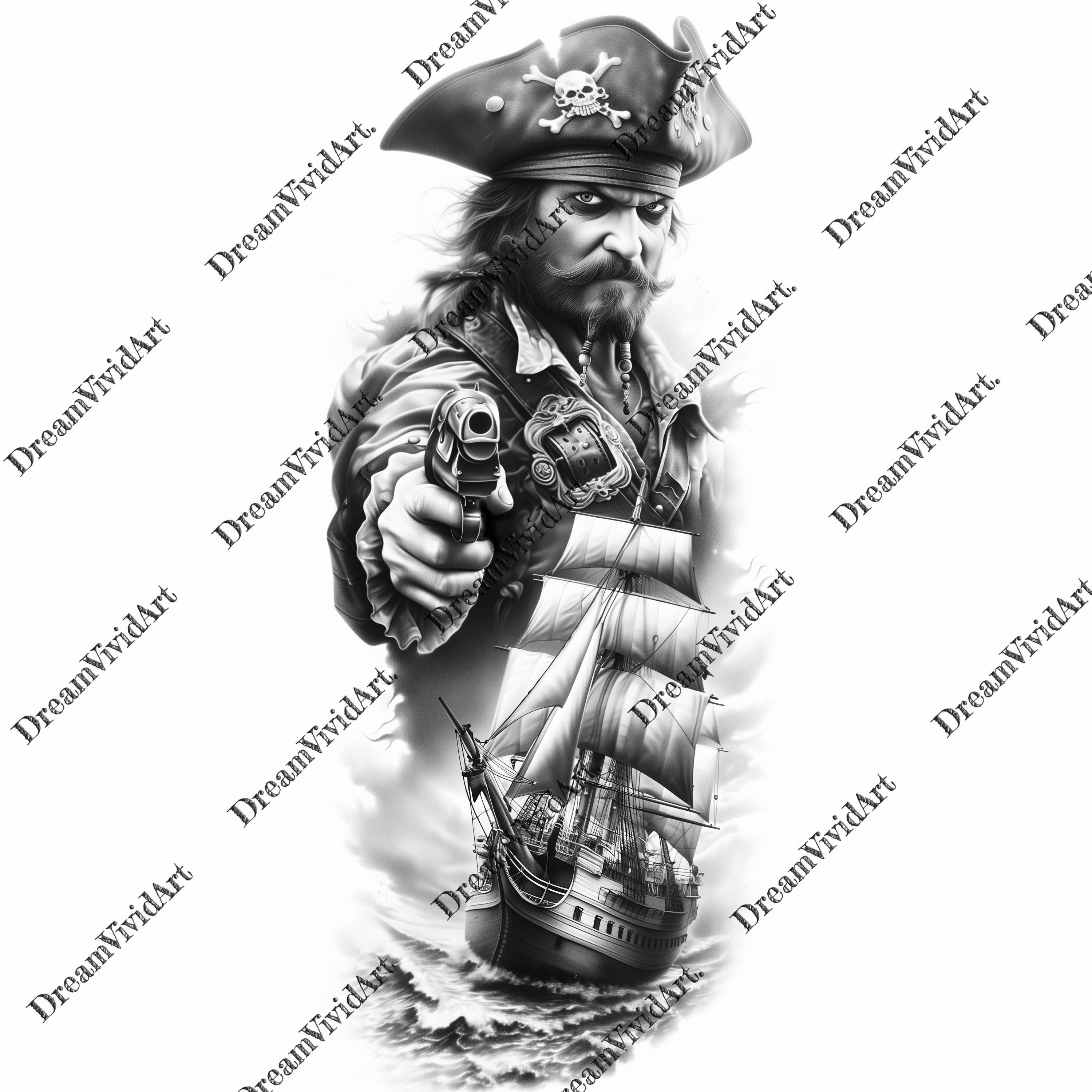Pirate Tattoo Design, Digital Clipart, Pirate Clip Art, Tattoo Clipart ...