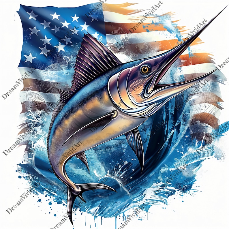 6 Marlin and Flag Clipart, Marlin Fish Clipart PNG, Fishing, Digital ...