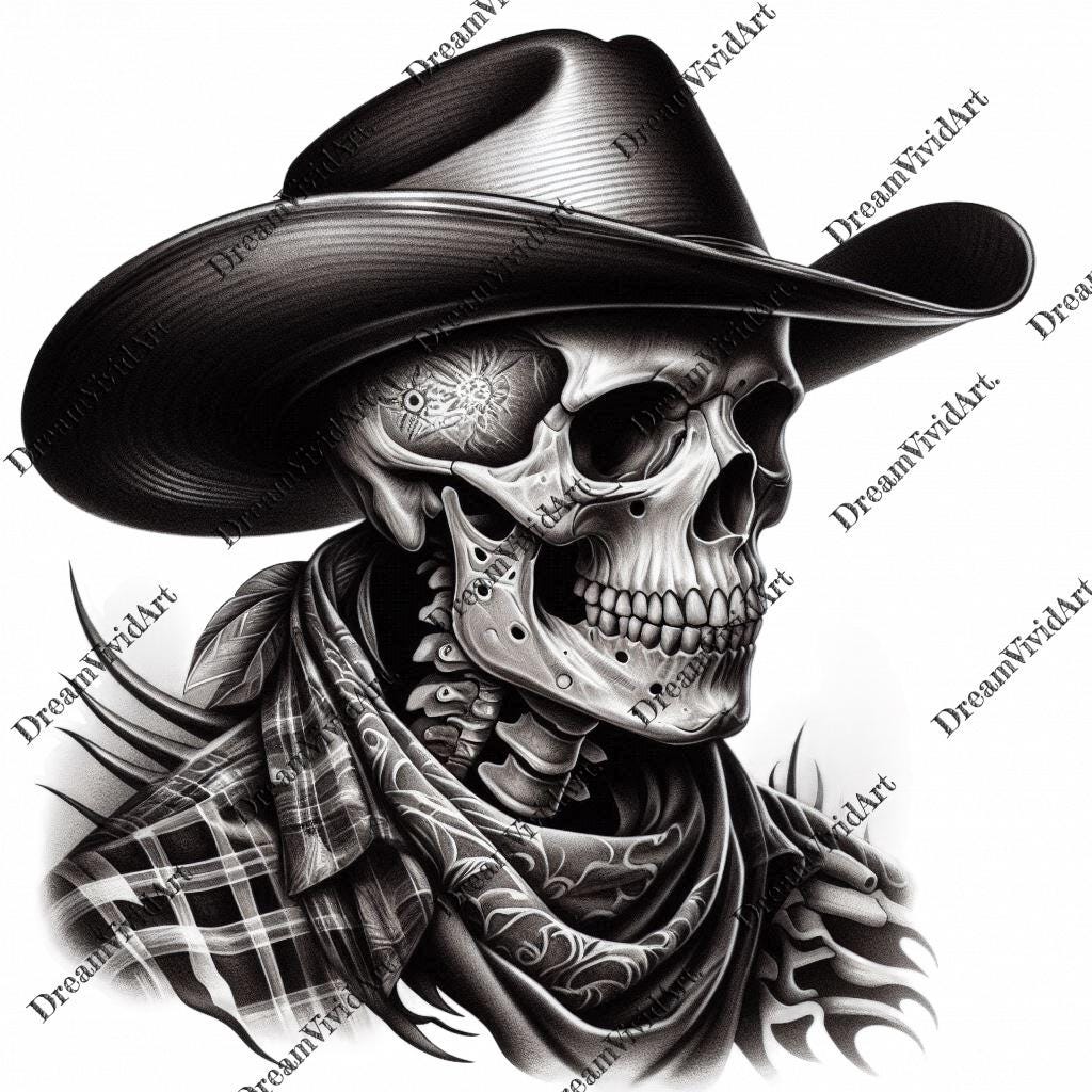 Skeleton Cowboy Tattoo Design, Digital Clipart, Mexican Skull Clip Art ...