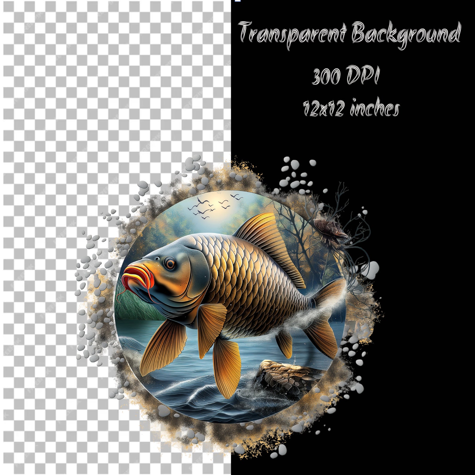 6 Carp Fish Clipart, Carp Clipart PNG, Fishing, Digital Graphic ...