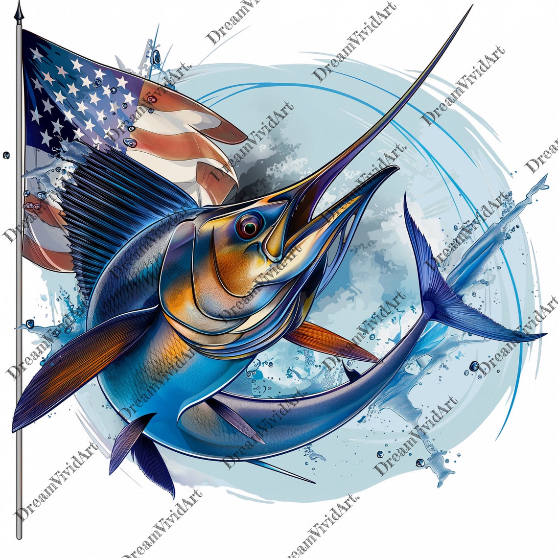 6 Marlin and Flag Clipart, Marlin Fish Clipart PNG, Fishing, Digital ...