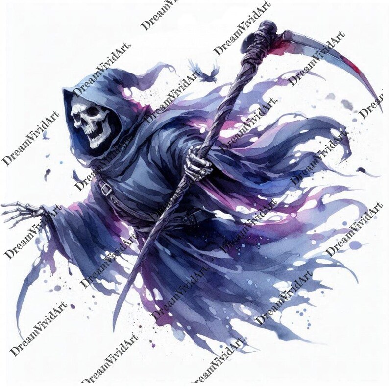 6 Airbrush Halloween Grim Reaper Clipart: Digital Art for T-shirts ...