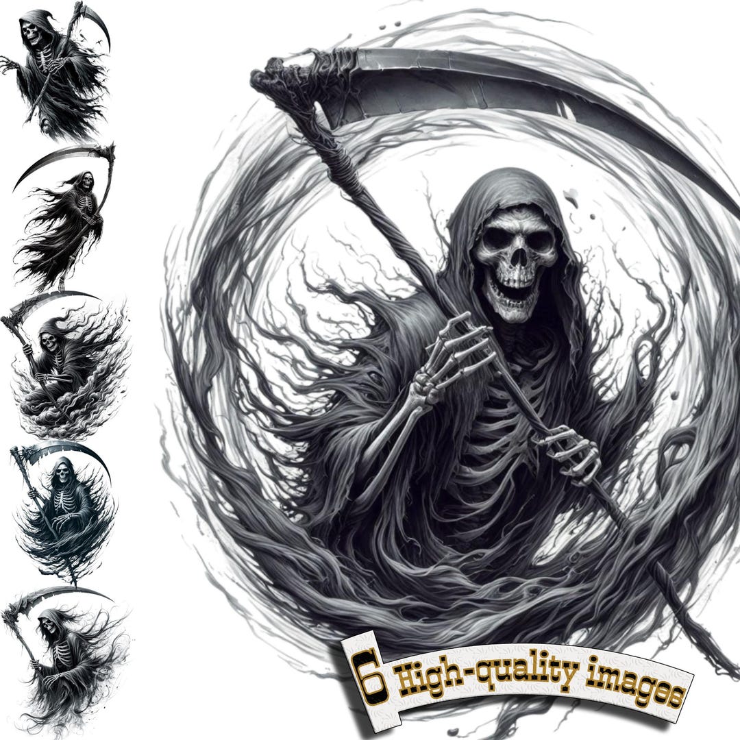 6 Airbrush Grim Reaper Halloween Clipart: Digital Art for T-shirts ...