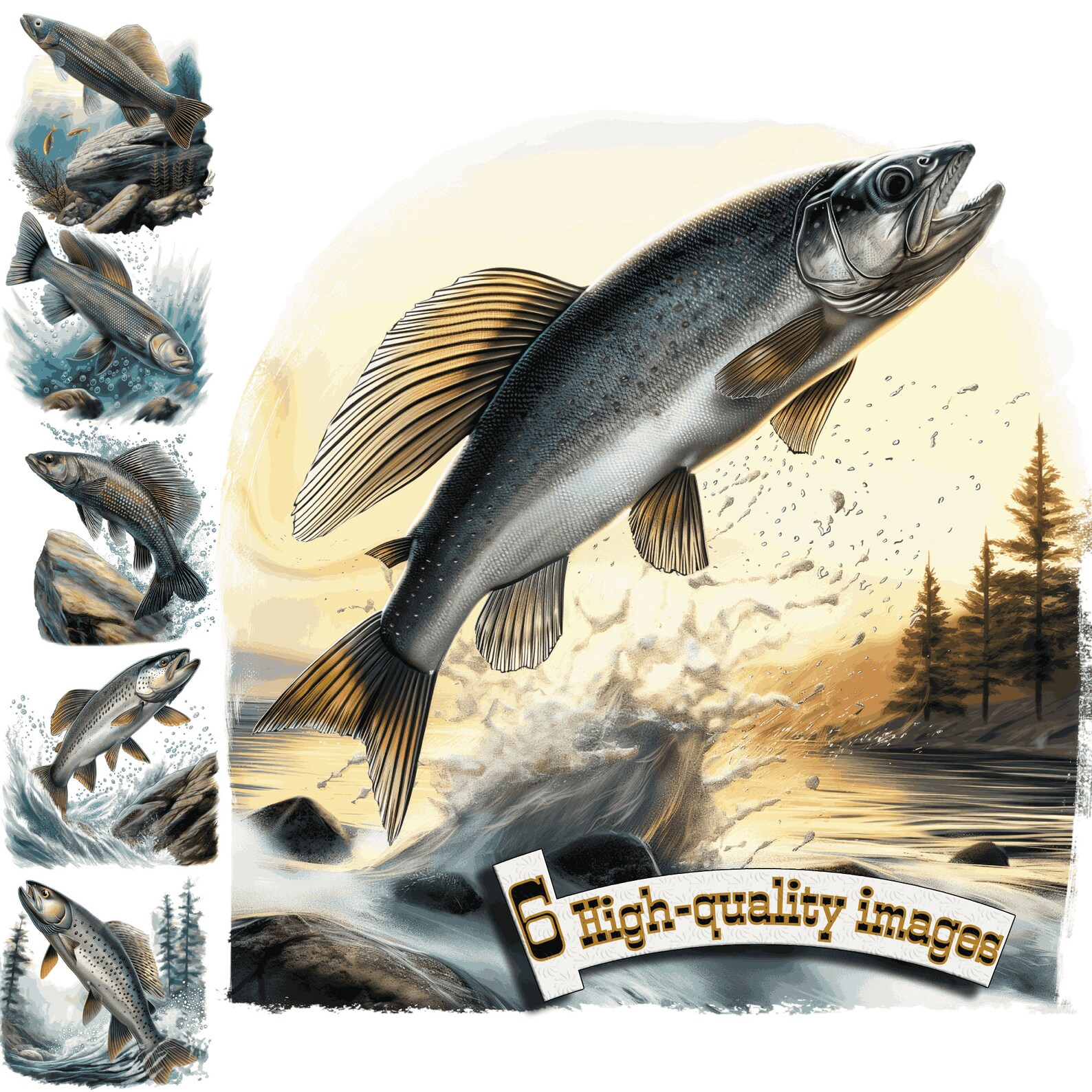6 Grayling Fish Clipart, Grayling Clipart PNG, Fishing, Digital Graphic ...