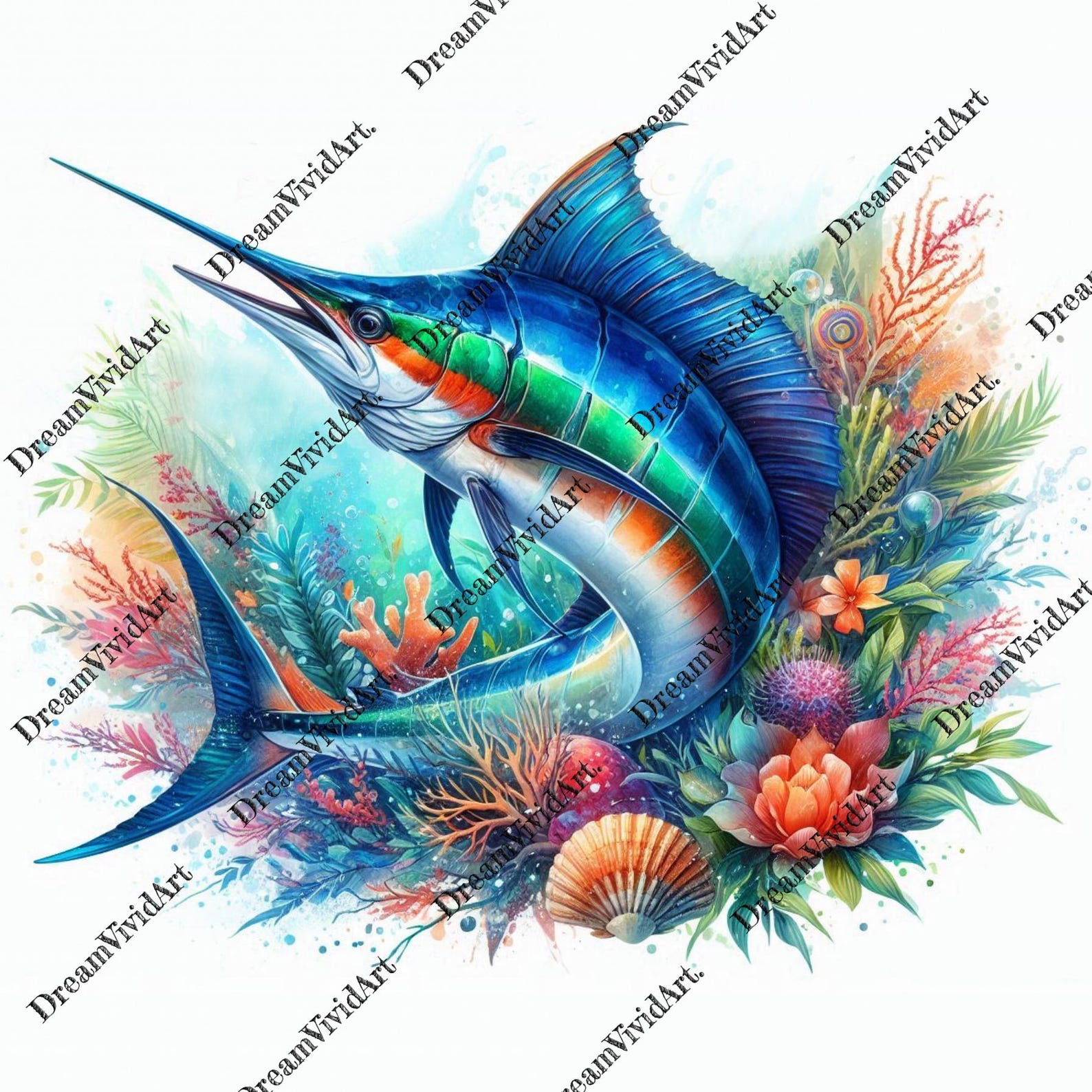 6 Marlin Fish Clipart, Marlin Fish Clipart PNG, Fishing, Digital ...