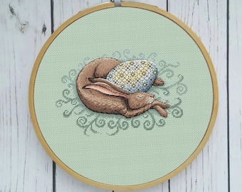 Easter Egg Cross Stitch Patterns Set 6 Easy Bunny Rabbit Angel Simple Monochrome Blackwork Small ...