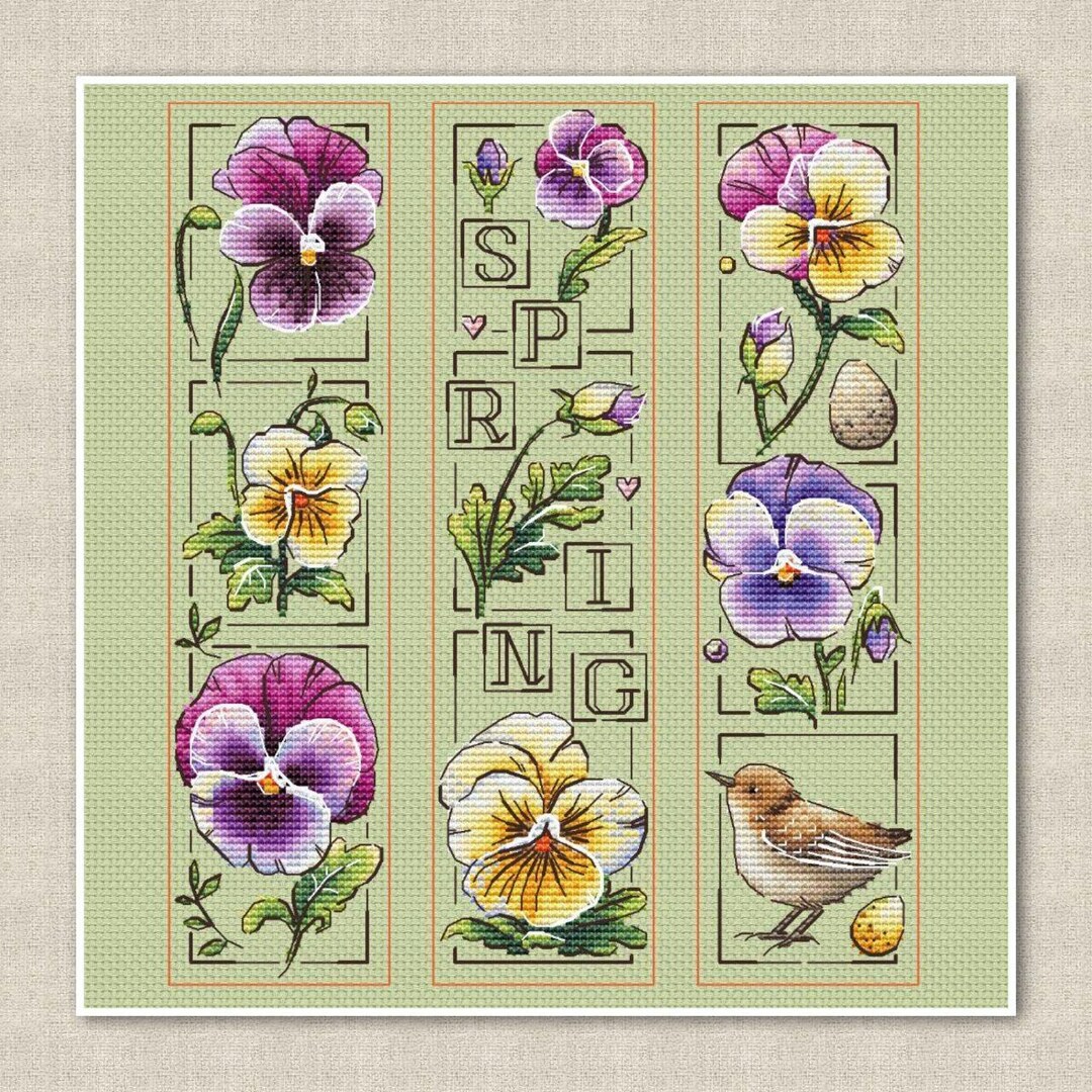Bright Pansy Flowers and Cute Bird Bookmark Set, Handmade Gift for Book ...