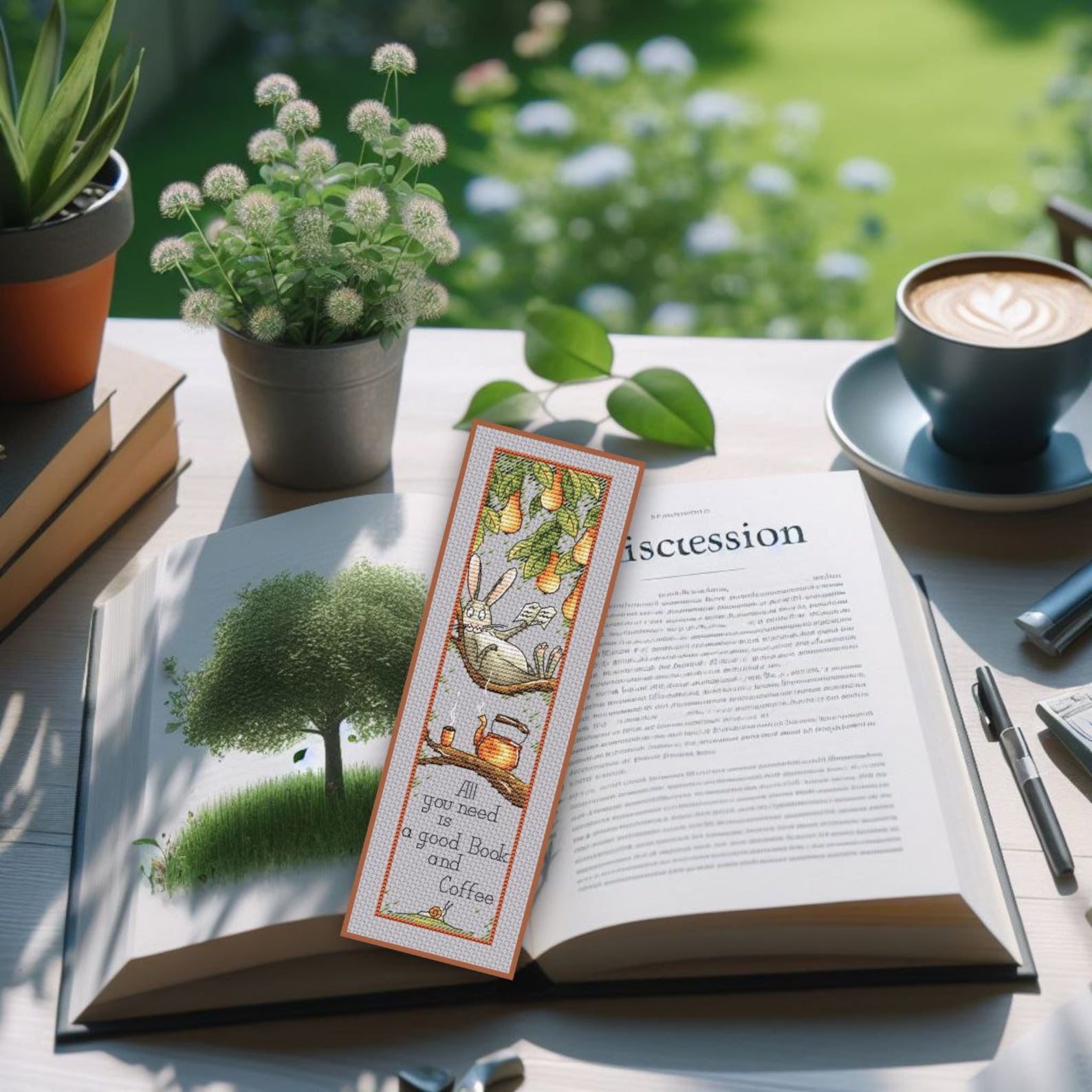 Adorable Bunny Bookmark: Coffee Lover's Cross Stitch Pattern, Rabbit ...