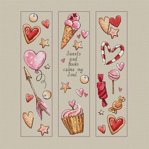 Candy Sweets Bookmarks Cross Stitch Pattern: Pink Sampler (digital ...