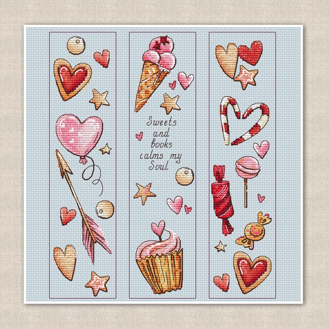 Candy Sweets Bookmarks Cross Stitch Pattern: Pink Sampler (digital ...