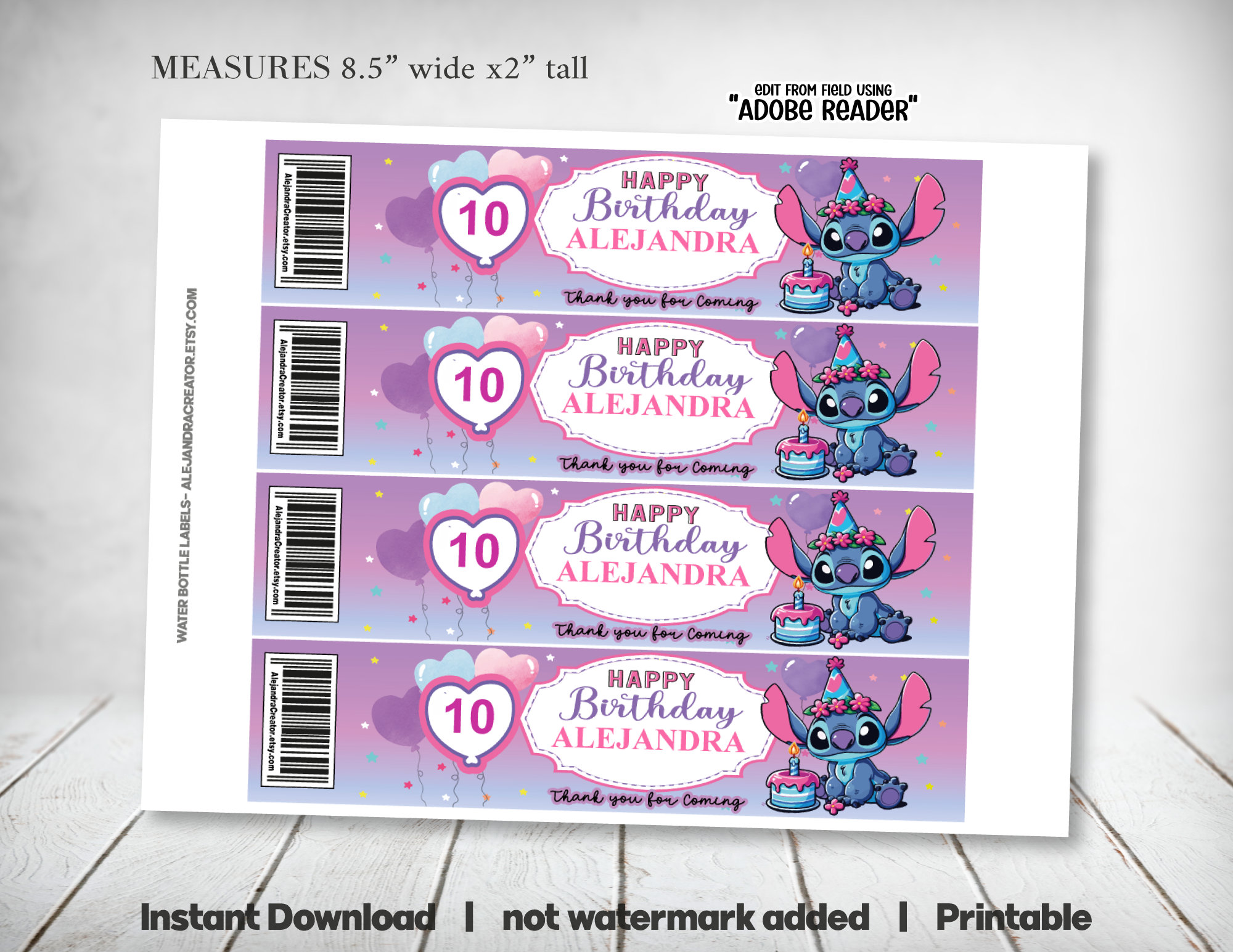 Stitch Water Bottle Labels EDITABLE, Stitch Party Party Favors Guest ...