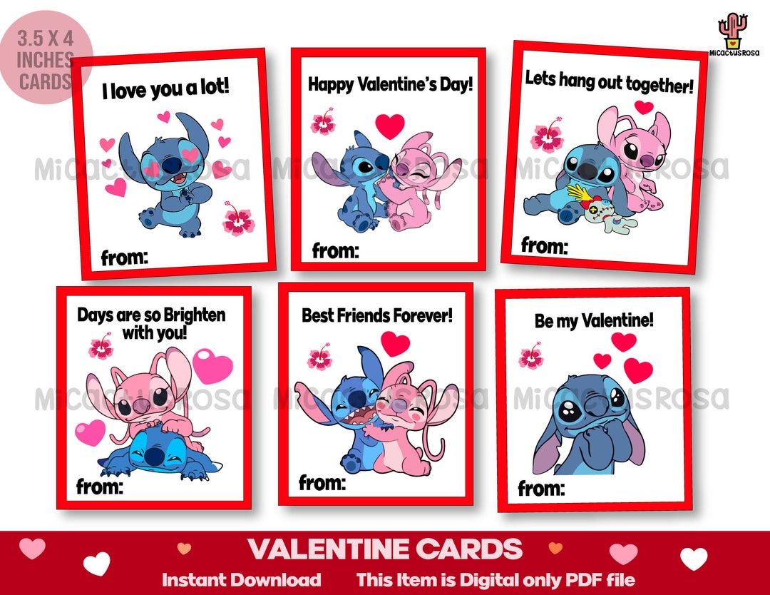 Printable STITCH Valentine Cards, Valentines Day Cards, Kids Valentine ...