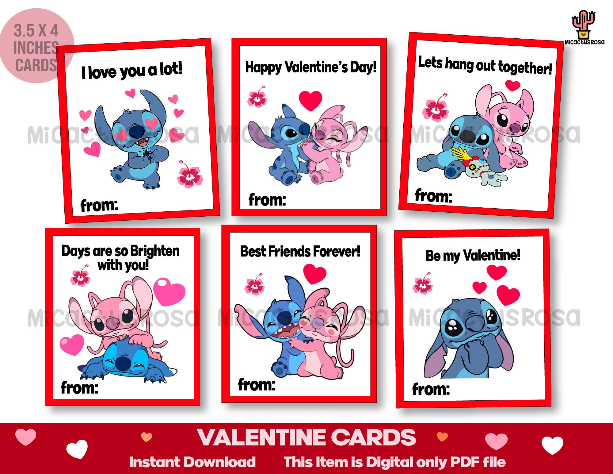 Printable STITCH Valentine Cards, Valentines Day Cards, Kids Valentine ...
