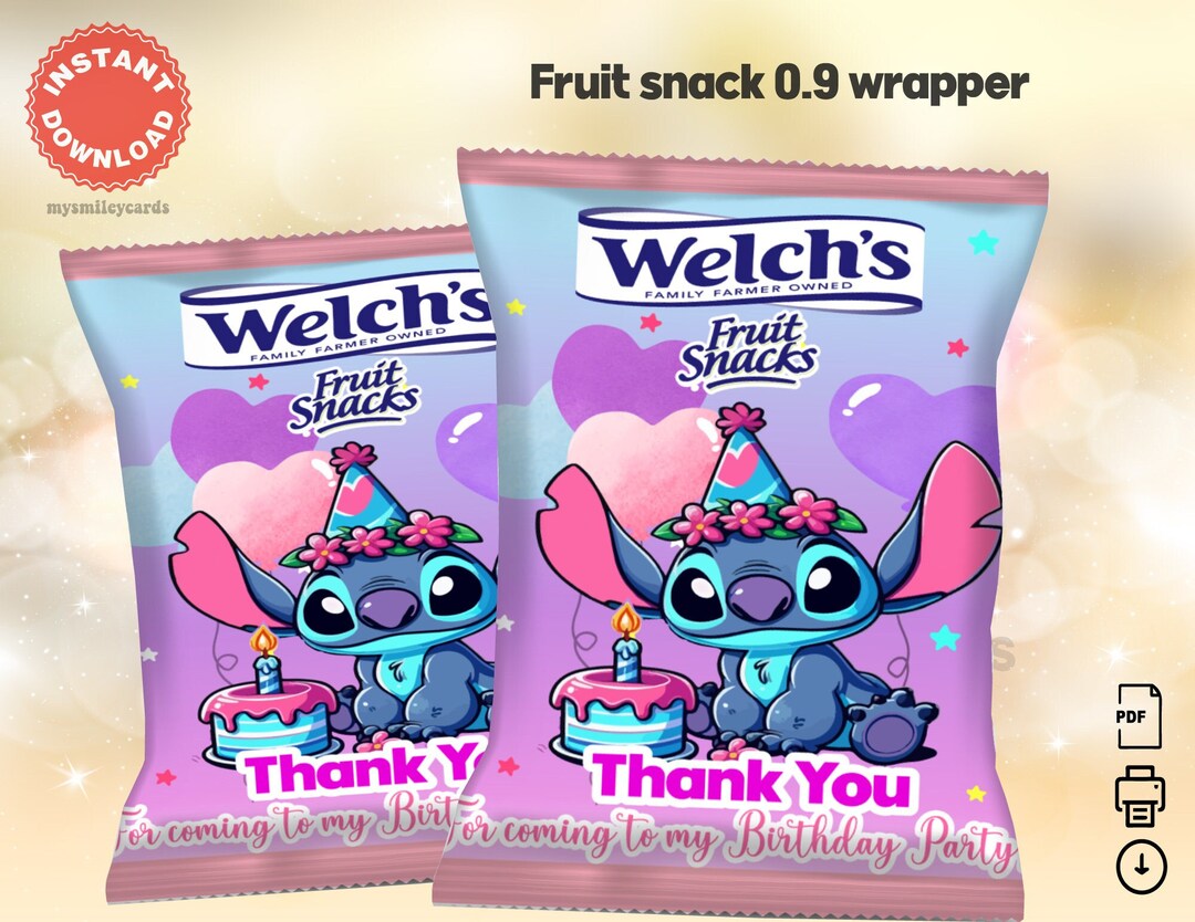 Printable Stitch Fruit Snacks Wrapper, Stitch Birthday Favors for Kids ...
