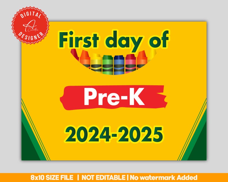 First Day of PRE-K Printable Sign Instant Digital Download Back to ...