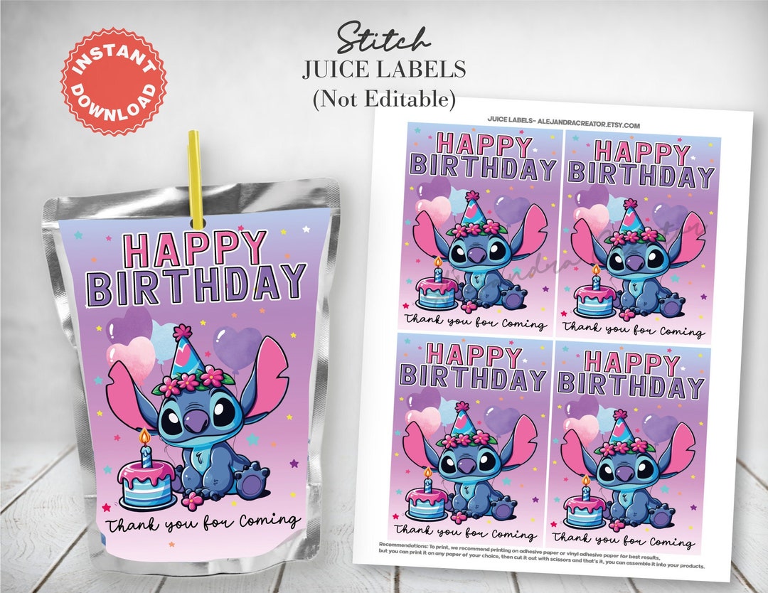 Stitch Birthday Juice Labels, Stitch Birthday Juice Labels Party Favors ...