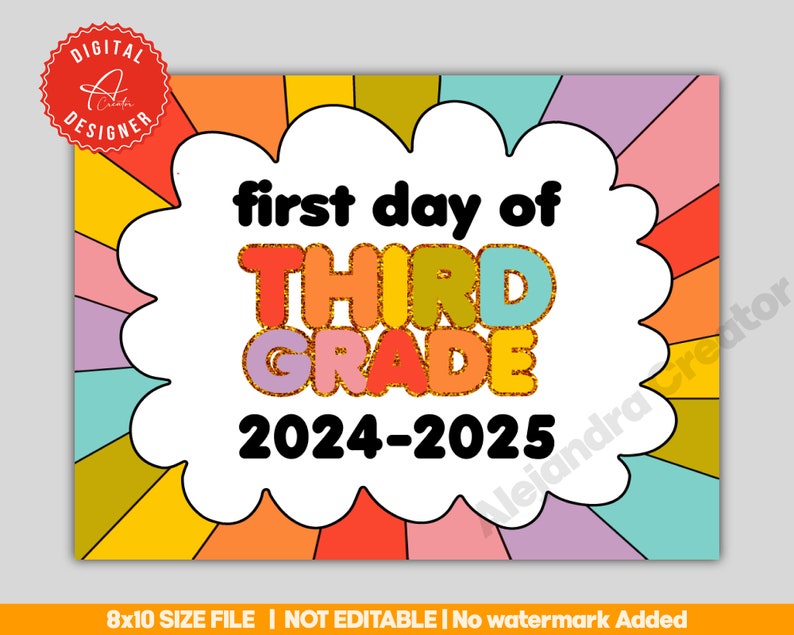 First Day of THIRD GRADE Sign, First Day of School Sign, Thirdgrade ...