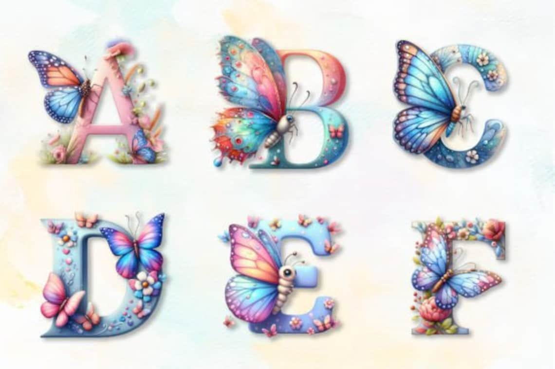 Vouzdesign Watercolor Butterfly Alphabet Clipart Png Graphic - Etsy