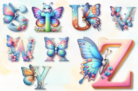 Vouzdesign Watercolor Butterfly Alphabet Clipart Png Graphic - Etsy