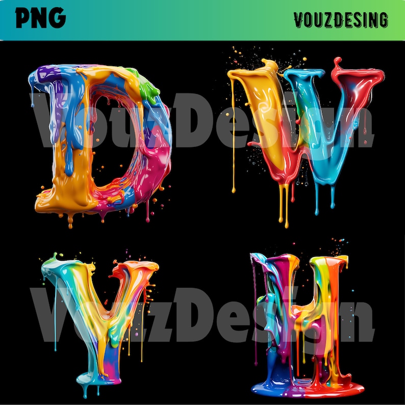 Vouzdesign Vibrant Paint Dripping Alphabet Letter Wall Art Mousepad ...