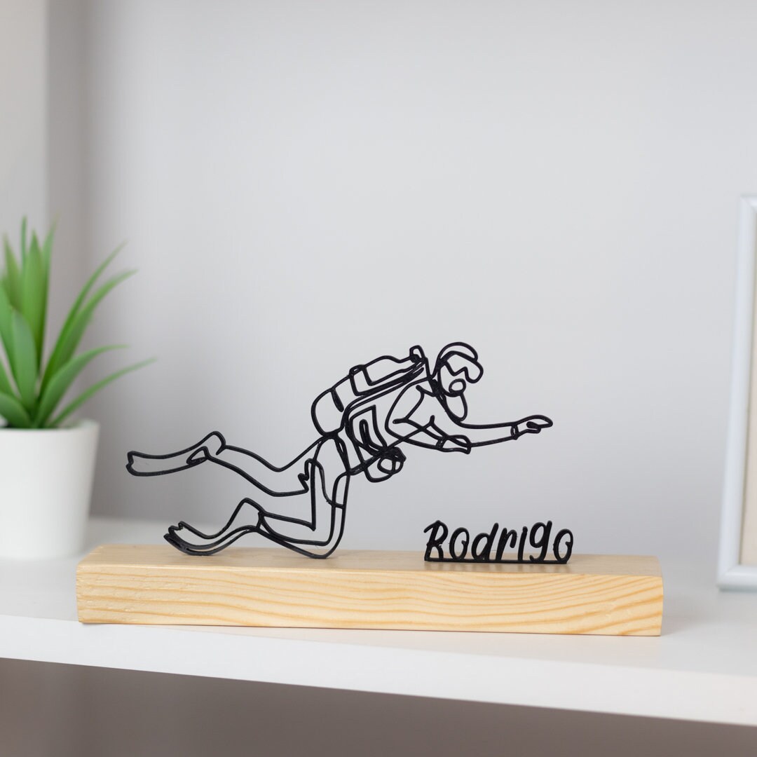 Scuba Diver Sculpture With Wooden Base - Etsy