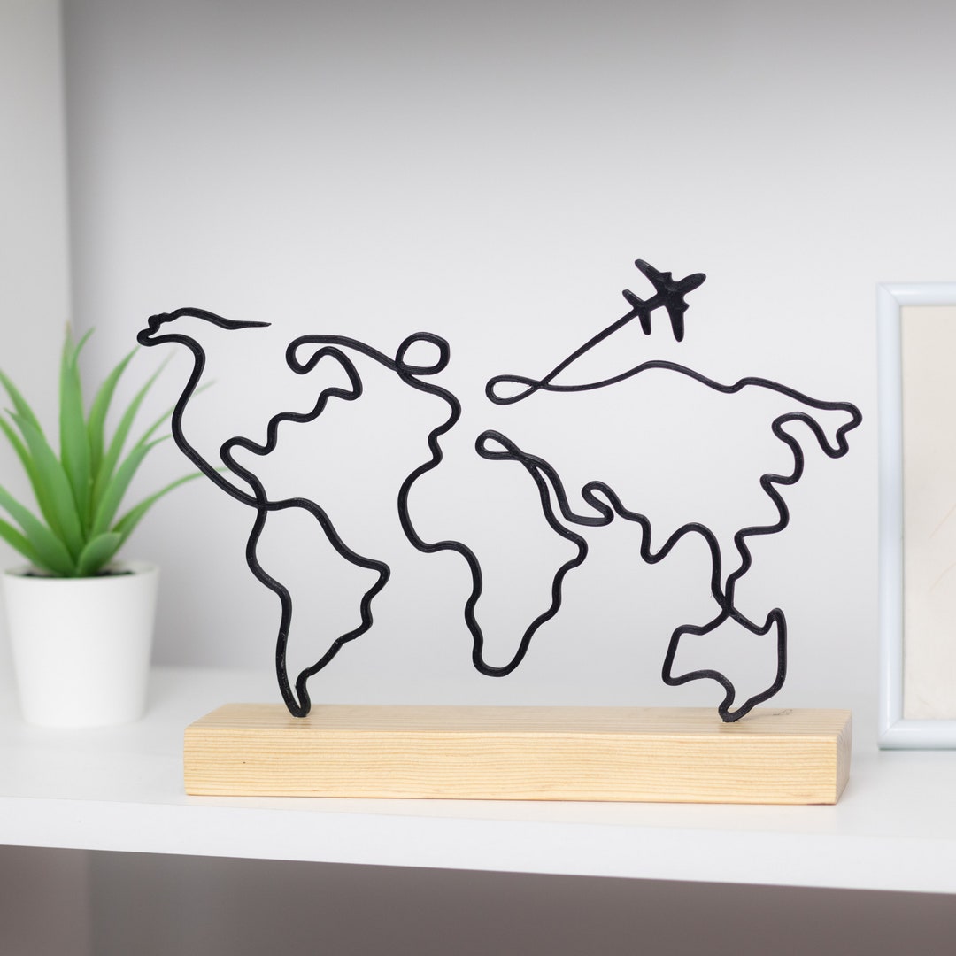 Travel World Map Sculpture With Wooden Base - Etsy